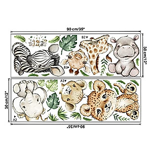 Jungle Animals Wall Decals Giraffe Tiger Zebra Elephant Wall Stickers for Living Room Bedroom Kids Room Nursery Wall Decor