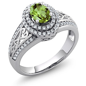 Gem Stone King 1.36 Cttw Green Peridot Engagement Ring In 925 Sterling Silver | Gemstone Birthstone | Oval 6X4MM | Wedding Anniversary Promise Ring For Women | Available In Size 5, 6, 7, 8, 9