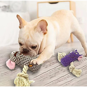 AIMETING Dog Squeak Toys, No Stuffing Dog Plush Toys, Durable Cotton Rope Dog Chew Toys for Puppy and Small, Medium Dogs, 6 Pack of Cute Animal Squeak Dog Toys