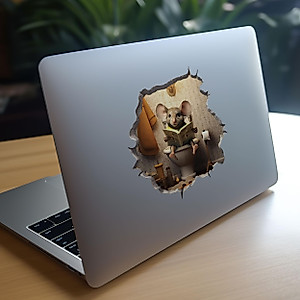 Mouse Sitting on Toilet in Mouse Hole Decal - Mouse Hole Sticker with 3D Effect - Funny Gift - Potty Training Gift Idea