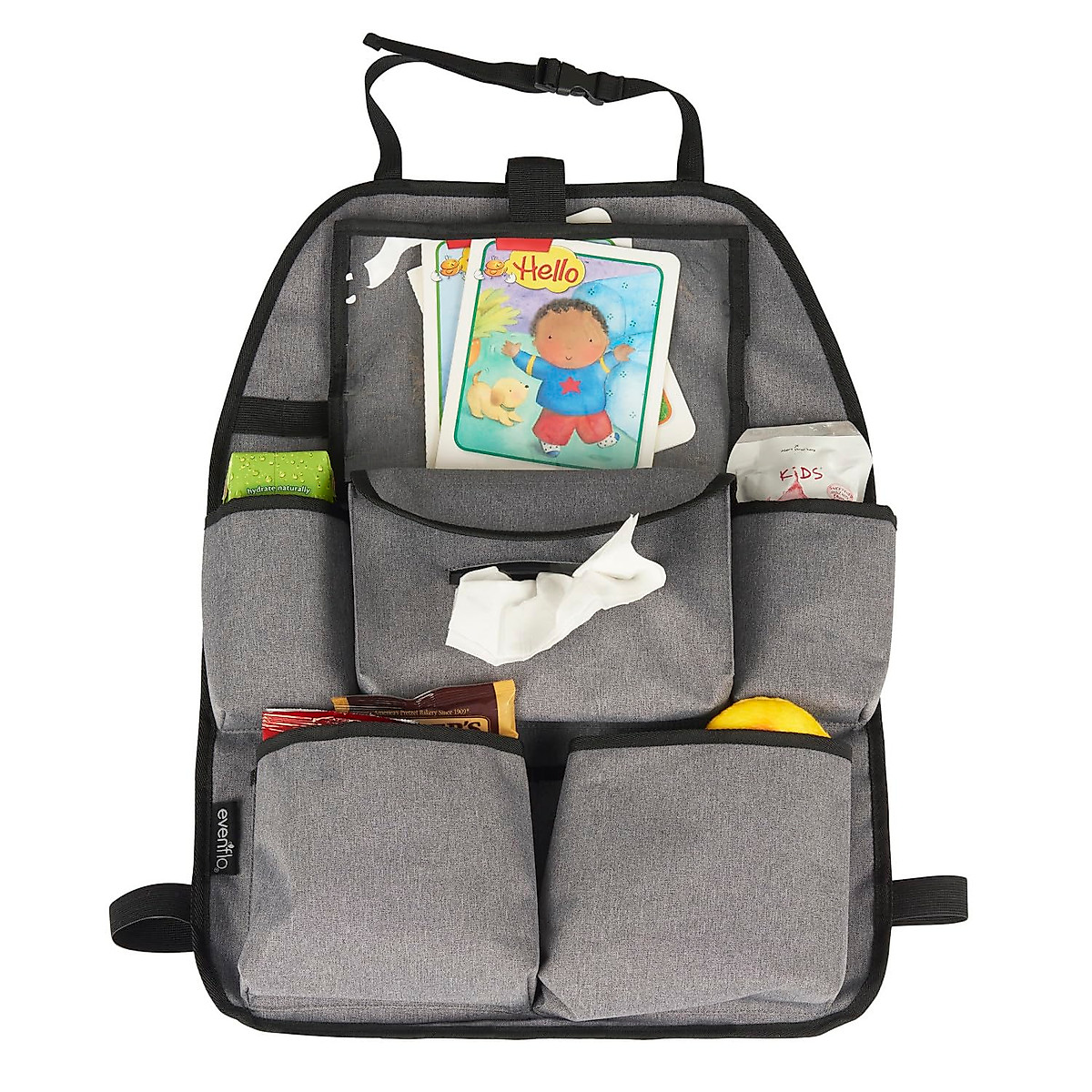 Evenflo Deluxe Car Backseat Organizer with Clear Pocket (Grey Melange)
