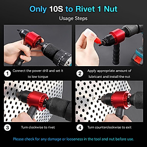 YUZES Rivet Nut Tool Rivet Nut Kit, Rivet Nut Gun Adapter Compatible with Cordless Drill & Ratchet Wrench, Newly Labor-Saving Rivnut Tool with 10 Mandrels & 50 Rivet Nuts, Rugged Carrying Case