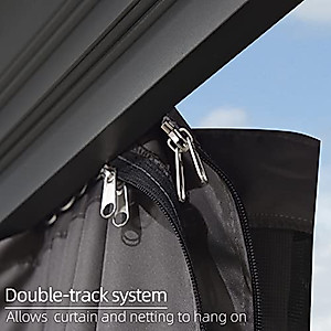 PURPLE LEAF 10' X 12' Permanent Hardtop Gazebo Aluminum Gazebo with Galvanized Steel Double Roof for Patio Lawn and Garden, Curtains and Netting Included, Grey