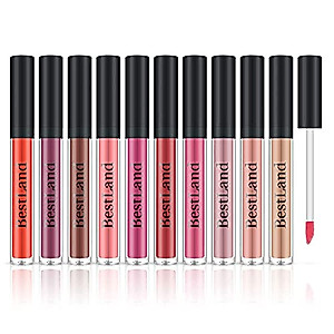 BestLand 10pcs/Set Matte Lipstick Lip Kit, Velvety Liquid Lipstick Waterproof Long Lasting Durable Nude Lip Gloss Beauty Cosmetics Gift Box Makeup Set Kit (10 Piece Set)