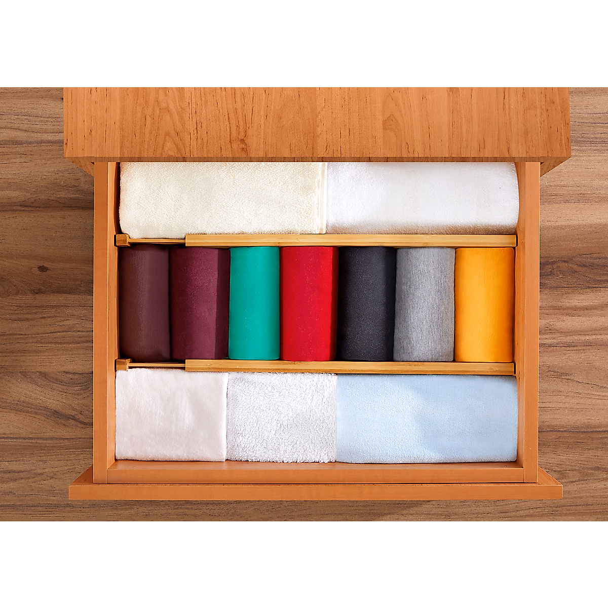 RoyalHouse Large Drawer Organizer (18" - 22") Adjustable Bamboo Drawer Dividers Organizers, Expandable Drawer Separators for your Kitchen, Bedroom, Bathroom, Dresser, Office, and More (4 pieces)