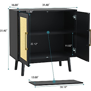 LYNSOM Rattan Storage Cabinet with Doors and Shelves, Natural Rattan Sideboard and Buffet with Storage, Free Standing Accent Cabinet for Entryway, Living Room, Office, Black