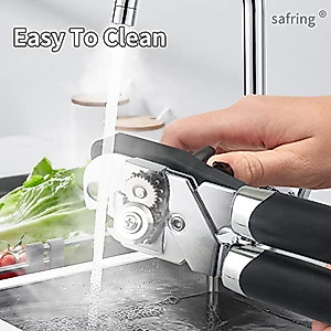 Safring Can Opener Manual, Handheld Strong Heavy Duty Stainless Steel Can Opener, Comfortable Handle, Sharp Blade Smooth Edge, Can Openers with Multifunctional Bottle Opener