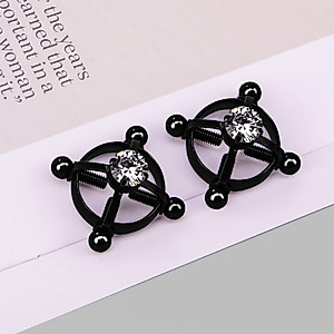 2Pcs Non-Piercing Nipple Rings Stainless Steel CZ Nipple Shield Rings Adjustable Barbell Ring Bar Nipple Rings Body Nipple Jewelry Black