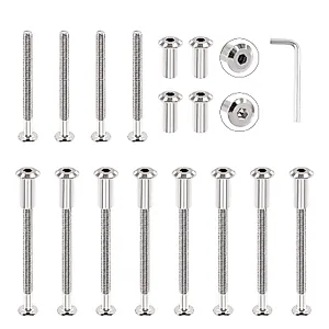 Mardatt 24 Pcs M6x55mm Silver Nickel Plated Hex Drive Socket Cap Bolts Assortment Kit with Hex Key Countersunk Screw Barrel Nuts Binding Screws for Crib Belt Buckle Cabinet Furniture Scrapbook