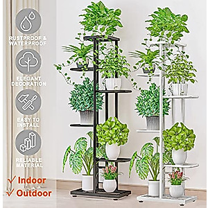 yeavs Plant Stand Shelf 6 Tier Indoor Outdoor, Flower Pot Holder Rack for 7 Pots, Plants Organizer Garden Home Office Living Room Balcony Patio (White)