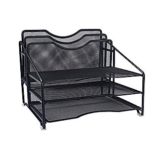 EasyPAG Mesh Desk Organizer with 3 Tier Letter Tray and 2 Vertical File Holder,Black