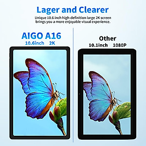aigo 10.6 Inch Big Android Tablet 2K Tablet 16GB(8+8) + 128GB, Octa-Core Android 13 Gaming Tablet, 6000mAh Long Batterie, GPS, Dual WiFi - A16 Pro