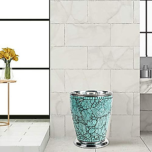 nu steel Iceberg Collection Wastebasket Small Round Vintage Trash Can for Bathroom, Bedroom, Dorm, College, Office, 8.5" x 8.5" x 10.4", Aqua Mosaic Finish