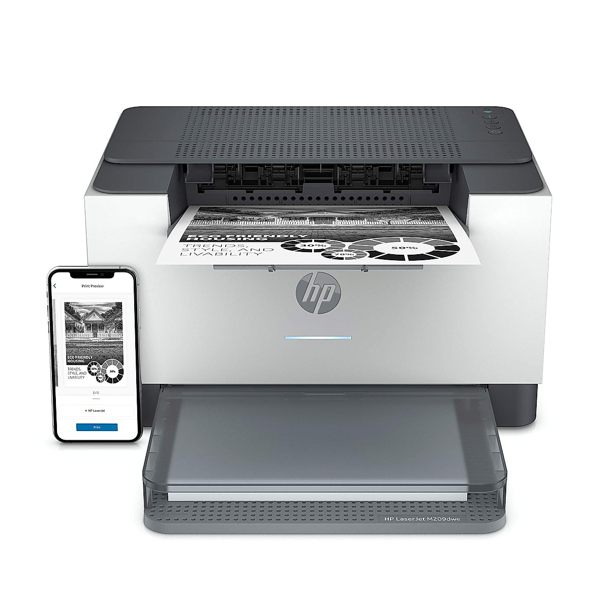 HP LaserJet M209dwe Wireless Black & White Printer with HP+ and 6 Months Free-cartridges (6GW62E)