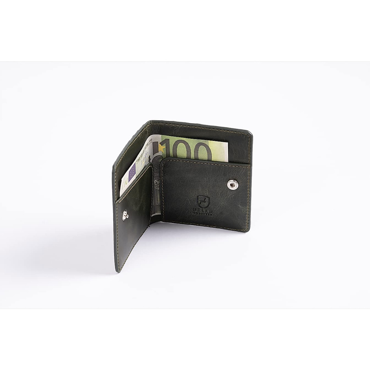 PELLE BORSETTA Crazy Genuine Leather Credit Card Holder Wallet For Men Slim Minimalist Cash 0rganizer Small Best Gifts (Green)