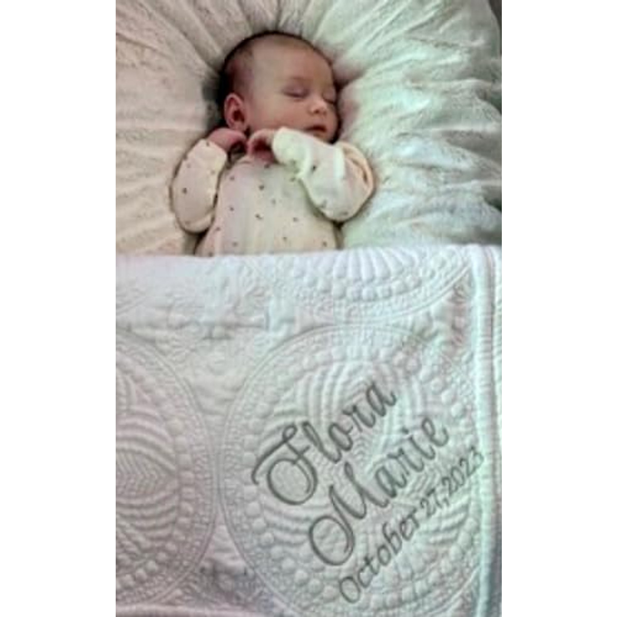 Personalized Baby Baptism Blanket Quilt Gift Girl Boy Name Date Monogrammed Christening