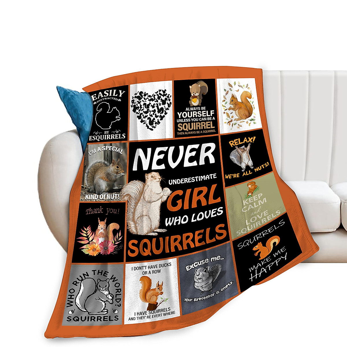 Squirrel Throw Blankets Squirrel Lover Gifts for Boys Kids Teens Adults Squirrel Decor All Seasons Warm Soft Cozy Ultra Flannel Blanket Funny Squirrel Bed Blanket for Couch Sofa Bed 40"X50"