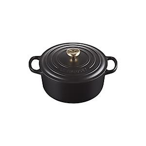 Le Creuset Signature Enameled Cast Iron Round Dutch Oven, 3.5 Quart, Licorice with Light Gold Heart Knob
