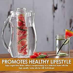 Acrylic Water Infuser Pitcher, Beverage Storage Container with Lid, Ideal for Iced Tea and Fruit Infused Beverages (2.9qt, 93oz, Clear)