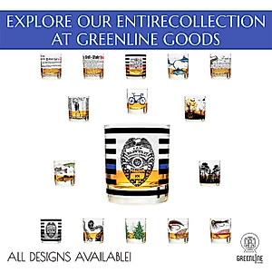 Greenline Goods Thin Blue Line Police Officer Whiskey Old Fashioned Glasses (Set of 2) - 10 oz - Classic Drinkware with Law Enforcement Flag Graphics - Shows Support for First Responders