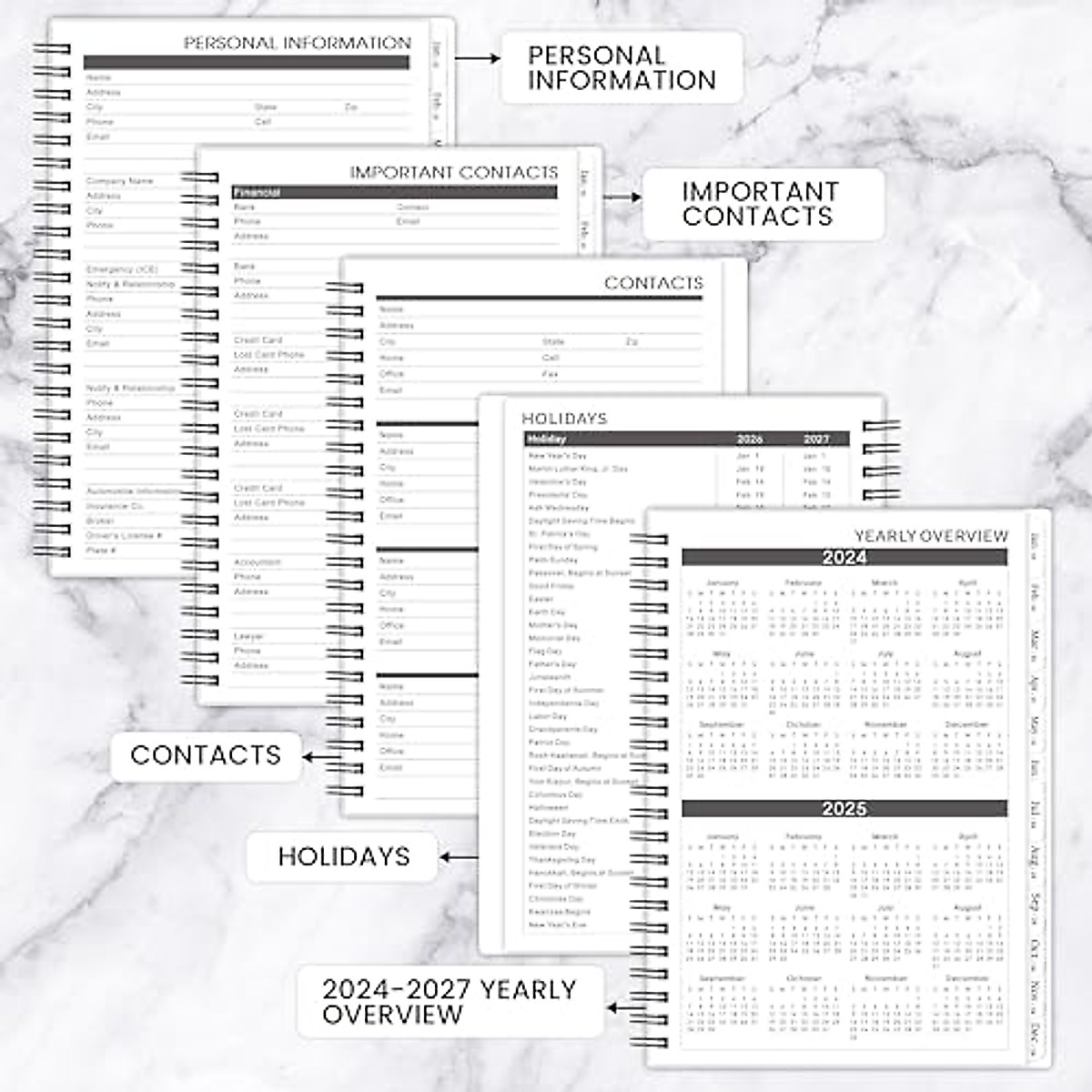 2024-2027 Monthly Planner/Calendar - 3 Year Monthly Planner 2024-2027, Jul 2024 - Jun 2027, 6.3" x 8.4", 36 Monthly Planner with Tabs, 30 Notes Pages, Double-side Pocket, Holidays