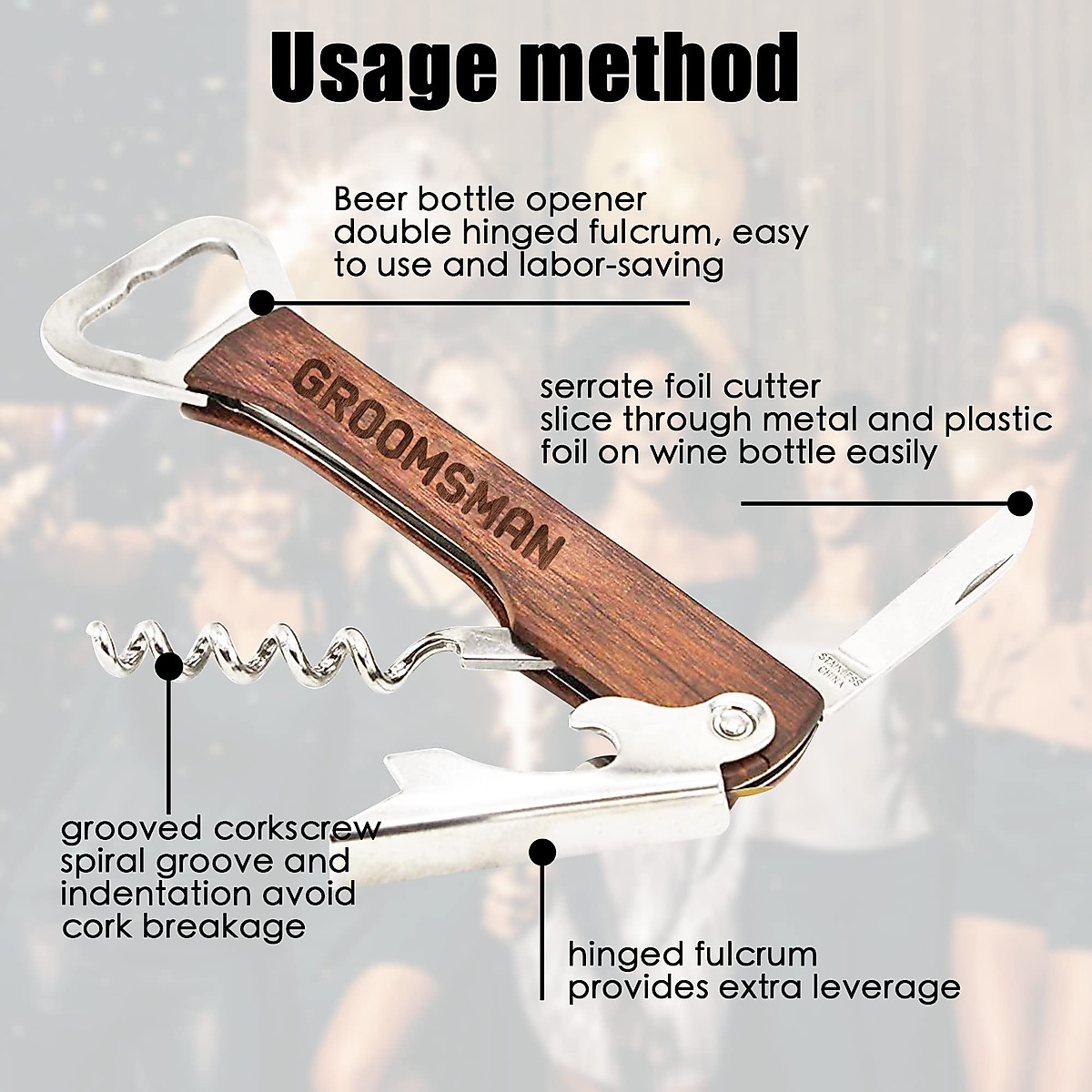 YUUNEI-HOME Groomsmen Gifts Bottle Opener Wooden 8 Pack, Groomsmen Proposal Gifts for bachelor party, bachelor gifts