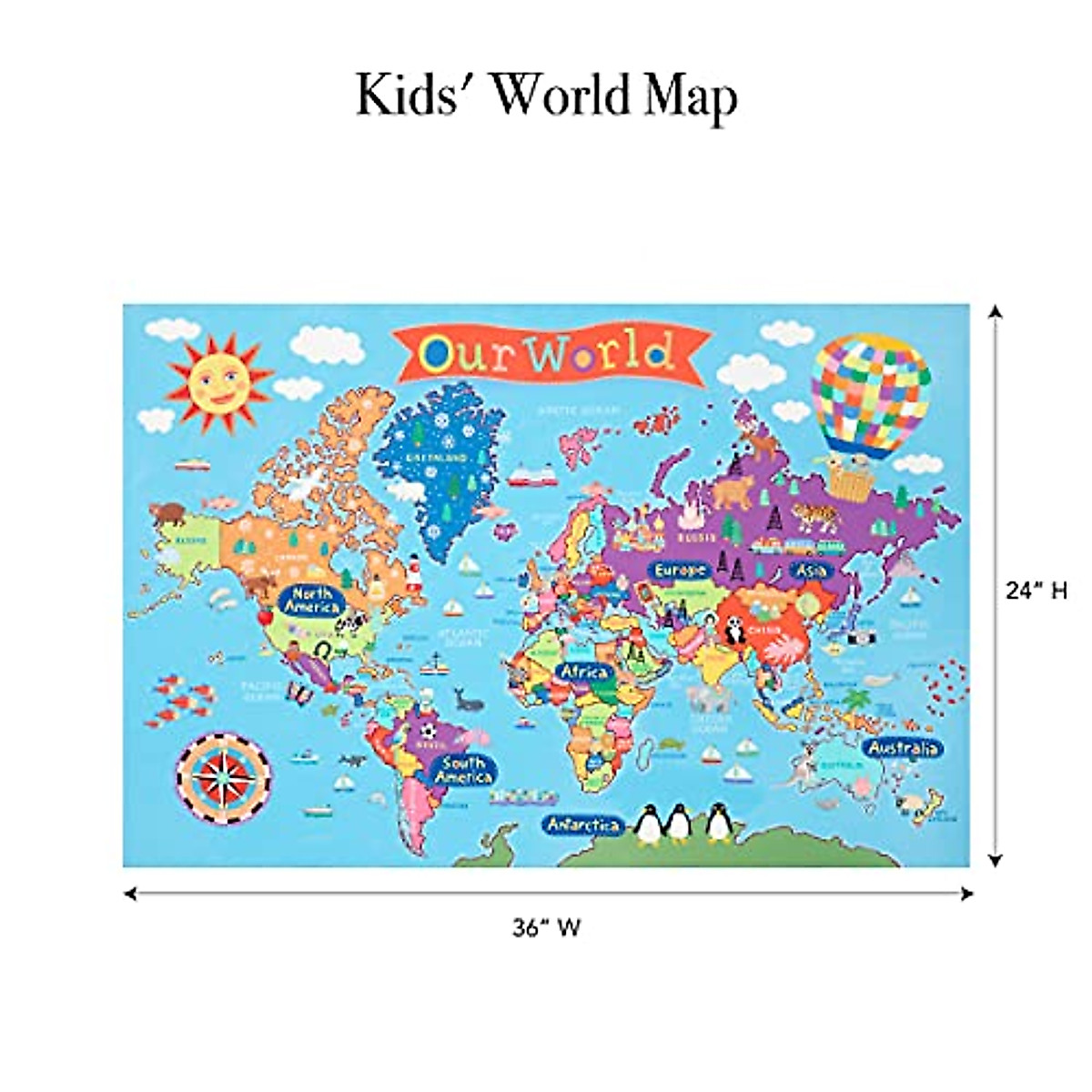 Waypoint Geographic Kids’ World Wall Map, Laminated Wall Map Poster for Kids, Informative Learning Resources, Illustrated Wall Map for Playroom and Classroom Decor, 24" x 36"