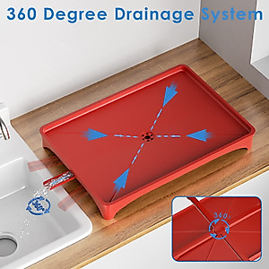 G-TING Dish Drying Rack, Dish Rack for Kitchen Counter, Rust-Proof Dish Drainer with Drying Board and Utensil Holder for Kitchen Counter Cabinet, 16.6” L× 12.6”W× 7.8”H, Bright Red