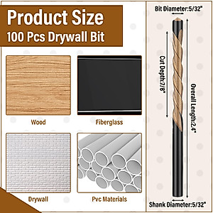 Tondiamo 100 Pcs Drywall Bit Drywall Guide Point Cutting Bits Diameter Drywall Router Bits Drywall Tools, Cutting Drywall, for Use with Spiral Saw (5/32")