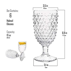 G Hobnail Iced Tea Beverage Goblets 13 oz. set of 6 Premiun Glass Set for Wine Soda Juice Water Perfect for Dinner Parties Bars Restaurants Everyday use (Clear, Goblet)