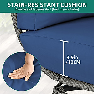 YITAHOME Egg Chair Outdoor, 370lbs Capacity Wicker Patio Basket Chair, All-Weather Oversized Stationary Egg Lounger Chair for Indoor Living Room Outside Balcony Backyard (Black)