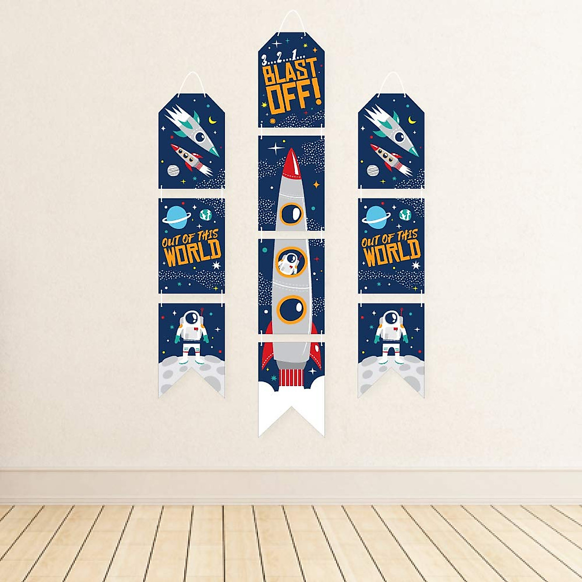 Big Dot of Happiness Blast Off to Outer Space - Hanging Vertical Paper Door Banners - Rocket Ship Baby Shower or Birthday Party Wall Decoration Kit - Indoor Door Decor