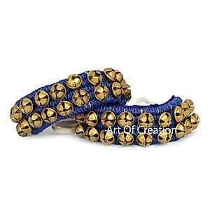 Art of Creation Kathak Dancing Ghungroo Anklet Bells Par 2 Line 20 + 20 Bells Indian Classical Dancers Musical Instrument For Dancing Bharatnatayam 40 Bell Blue Paded