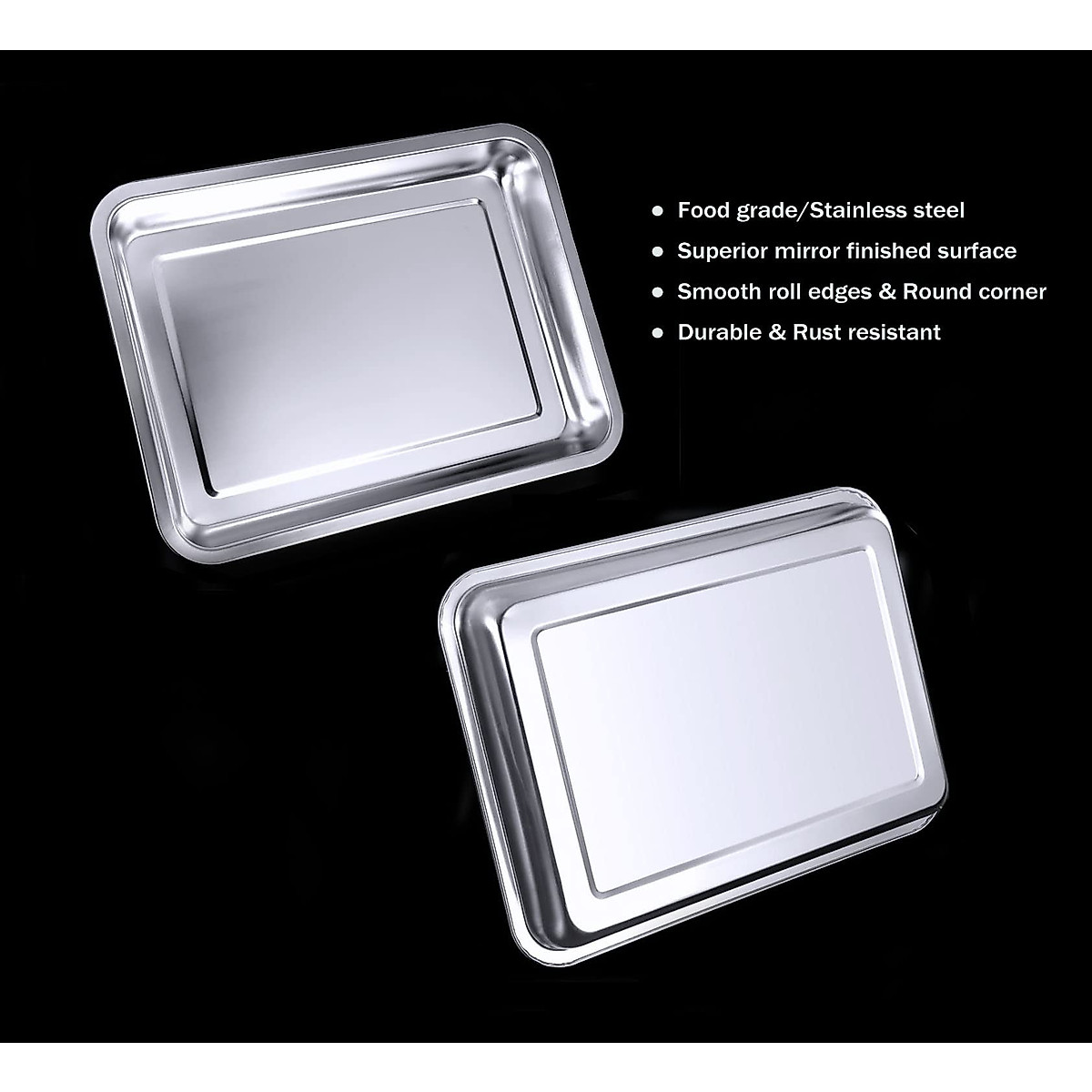 Stainless Steel Tray,Lab Trays,nail art Tool Trays,Size:12.5''x8.7''x0.85'',Food Serving Tray,Medical Surgical Tray,Dental Instruments Metal Trays,Healthy & Non Toxic, Rust Free & Mirror Finish(2PCS)