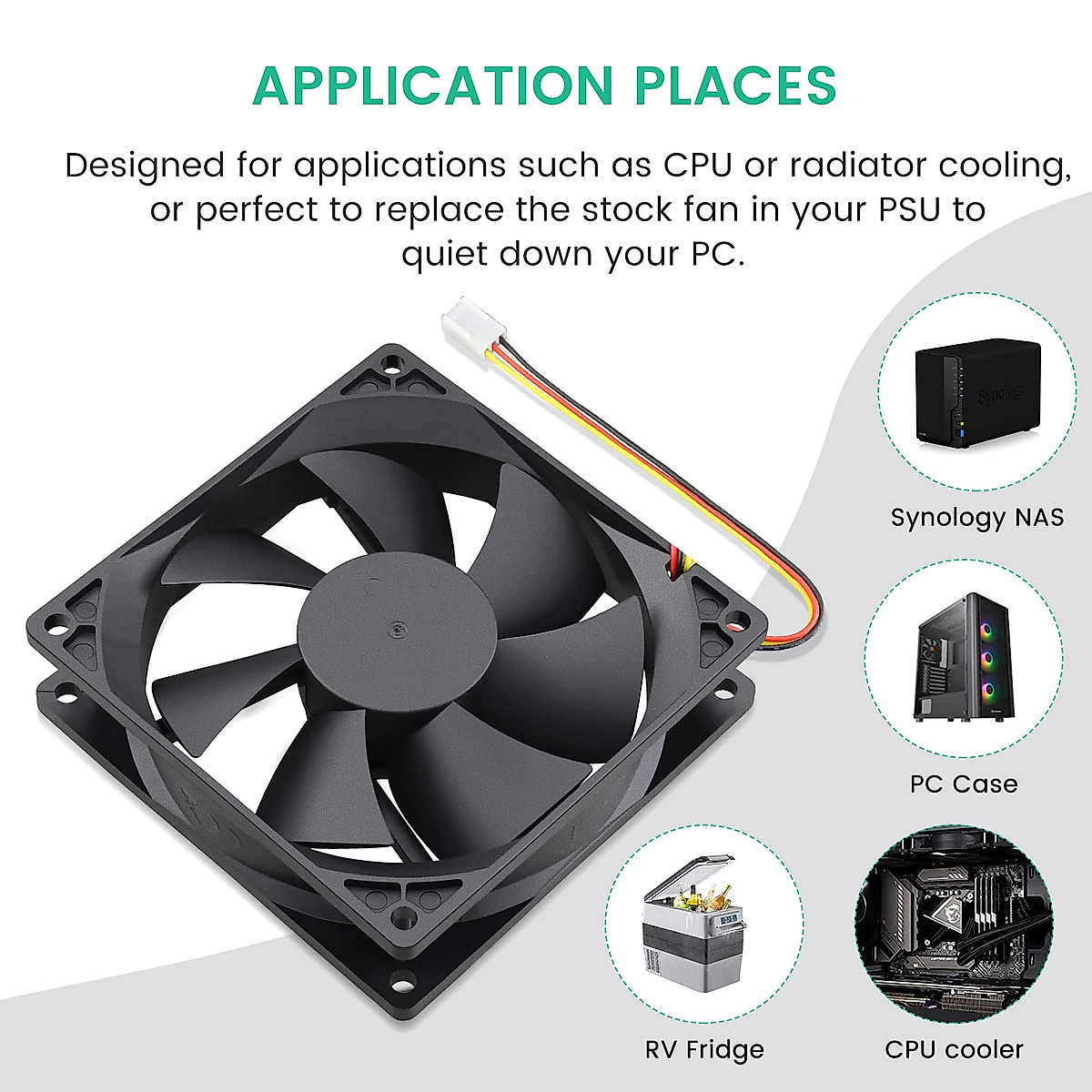 Wathai 12V 92mm 92x25mm DC Brushless Cooling Fan 3Pin High Perfomance for Computer case, Wine Fridge, Inverter DIY Ventilation Exhaust Projects 2 Pack
