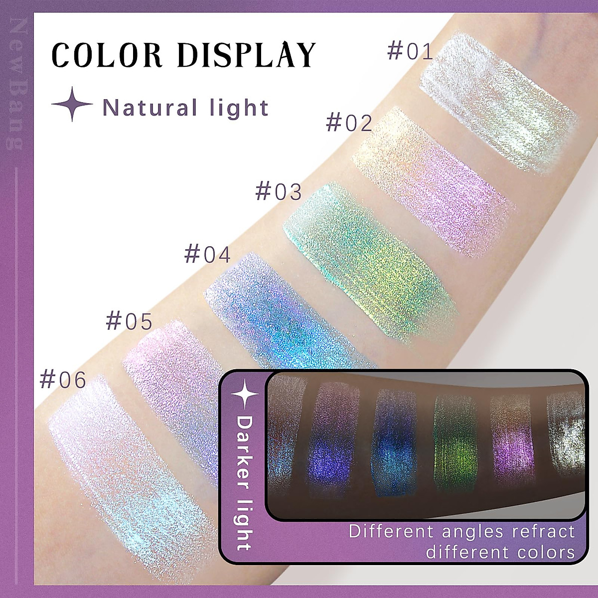 NewBang Glitter Liquid Eyeshadow,Holographic Multichrome Chameleon Eye Shadow Metallic Multi-Dimensional Sparking Shining Eyeliner Waterproof Longlasting Shimmer pigmented For Eyes Makeup-Pink