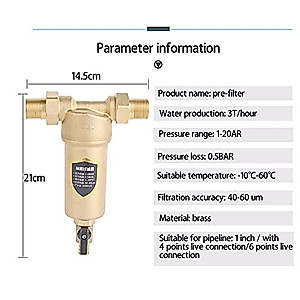 CJGS Water Pre-Filter,Reusable Spin Down Sediment Filter Faucet Water Purifier - Central Prefilter Whole House Water Filter Purifier System 3T/h Siphon Backwash 40um