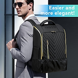 GOTECH Rolling Backpack, Waterproof Backpack with Wheels for Business Commuter, Carry on Backpack with Laptop Compartment, Fit 15.6/18 Inch Laptop, Wheeled Backpack for Adults (Gold Black)