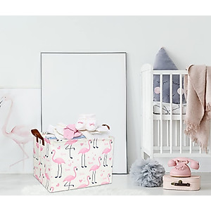 DDBASKET Flamingo Pink Basket Nursery Girl Baby Storage Basket Rectangular Cute Pattern Kids Toy Storage Bin Organizer Book Shelf Basket Baby Girls Flamingo Room Decor(Love Flamingo)