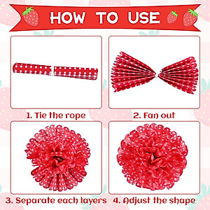 24PCS Strawberry Party Decorations Set Strawberry Honeycomb Balls Fans Lantern Tissue Pom Poms Garland Hanging Swirl Red Pink Banner Girl Baby Shower Bridal Berry First Birthday Decor Supplies