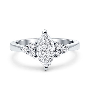 Blue Apple Co. Simulated Cubic Zirconia Size-5 Vintage Art Deco Marquise Wedding Engagement Bridal Ring CZ 925 Sterling Silver