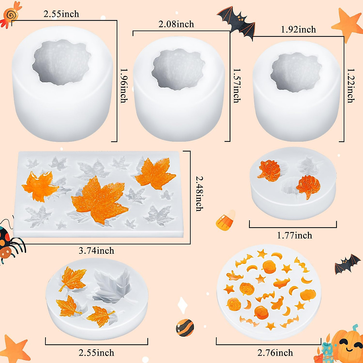 7 Pcs Pumpkin Candle Molds, Halloween Silicone Mold for DIY Craft Making Decoration Supplies, Thanksgiving Maple Mold and Ghost Mold for Candle, Chocolate, Candy, Clay, Soap, Butter Crafting Projects