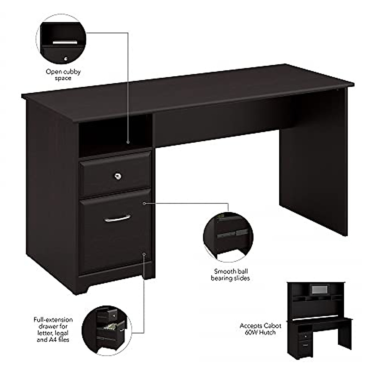 Bush Furniture Cabot 60W Computer Desk with Drawers in Espresso Oak