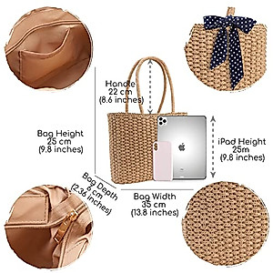 YXILEE Zipper Straw Bags For Women | Straw Purse Woven Handmade Summer Handbag for Travel Beach