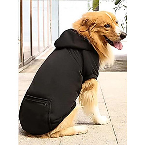 QWINEE Solid Drawstring Dog Hoodie Sweatshirt Dog Shirt Clothes for Small Medium Large Dogs Black M