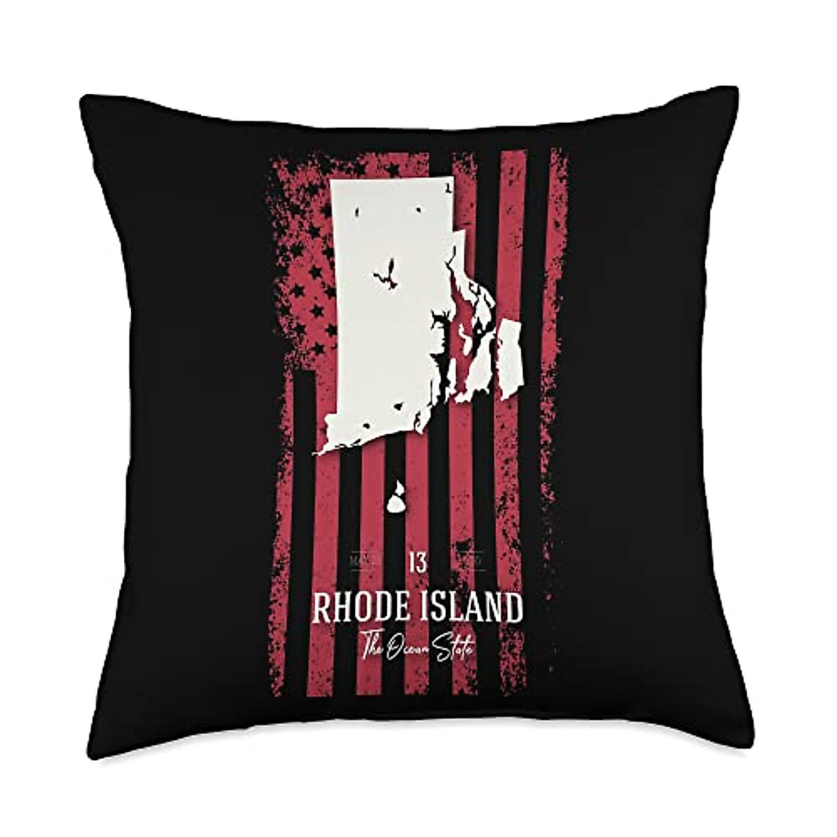 Rhode Island State Map USA Throw Pillow, 18x18, Multicolor
