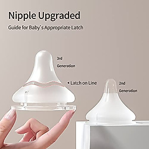 Pigeon Glass Baby Bottle(5.4 Oz, Pack of 2) with 4 Latch-On Line Silicone Nipples, Newborn Feeding Set(0~3M)