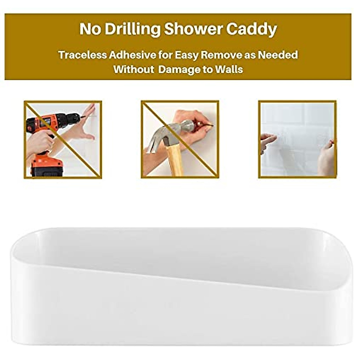 SUNFICON Shower Caddy Adhesive Bathroom Shelf Organizer Wall Mounted Storage Rack No Drilling Shower Shelf Bath Essentials Shampoo Spice Holder 2 Clear Adhesives for Shower Room Bathroom Kitchen White