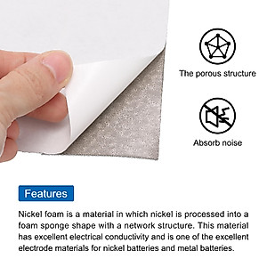 MECCANIXITY Nickel Foam Electrode, Button Battery Electrode Disc Nickel Foam Sheet Porous Foam Nickel 200x100x2mm with Adhesive Pack of 2, Grey