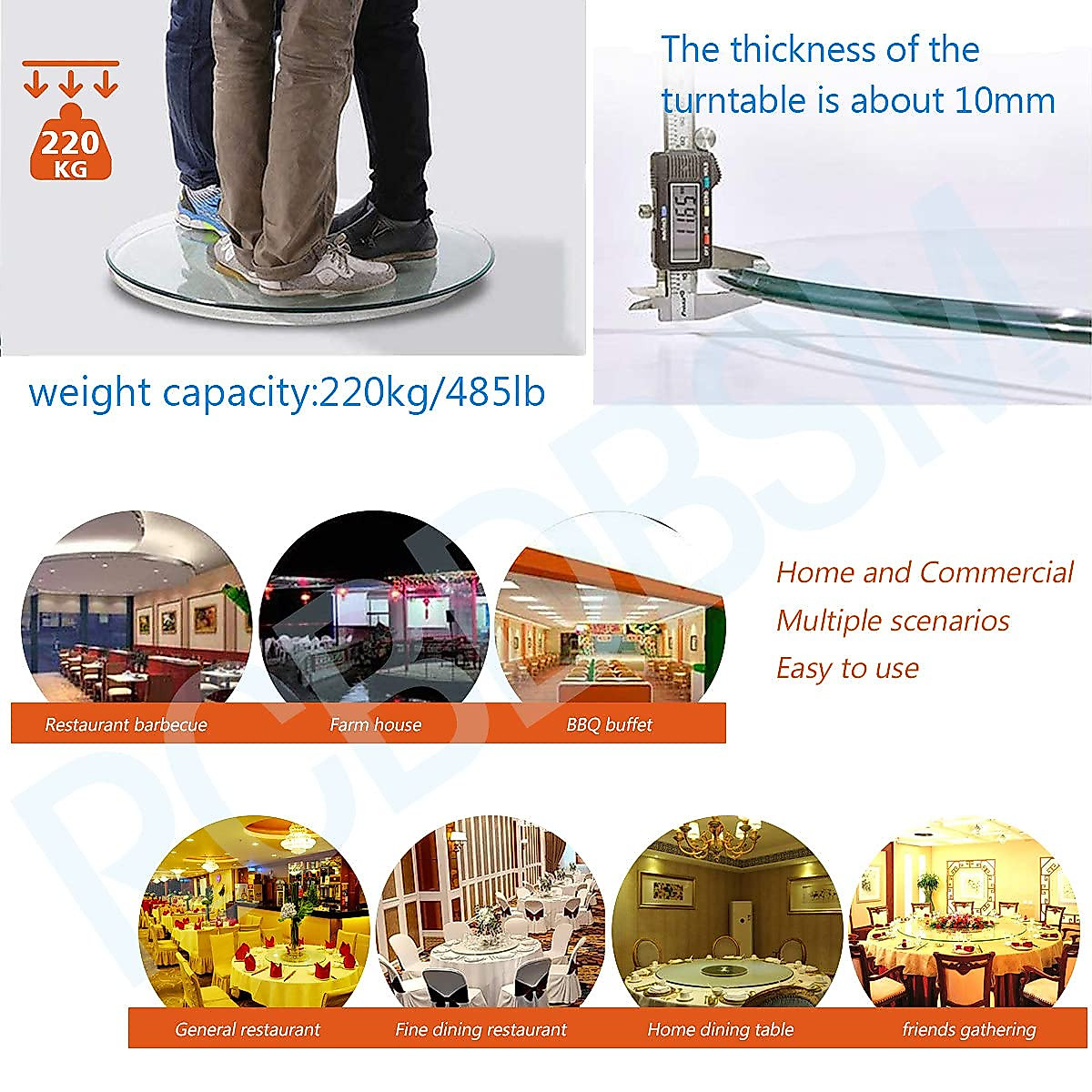 60-120cm/24-47 inch Round Lazy Susan Glass Turntable, Large Rotating Swivel Tray, Round Turntable Countertop, for Kitchen, Restaurant, Dining Table, Easy to Share All Food,60cm/23.6in